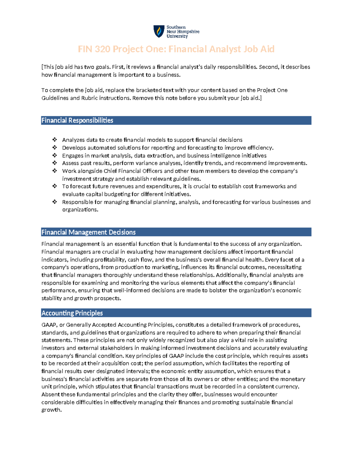 FIN 320 Project One: Comprehensive Financial Analyst Job Aid - Studocu