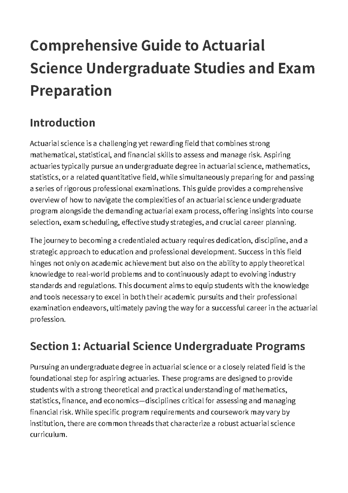 Actuarial Science Guide: Undergrad Studies & Exam Prep Overview - Studocu