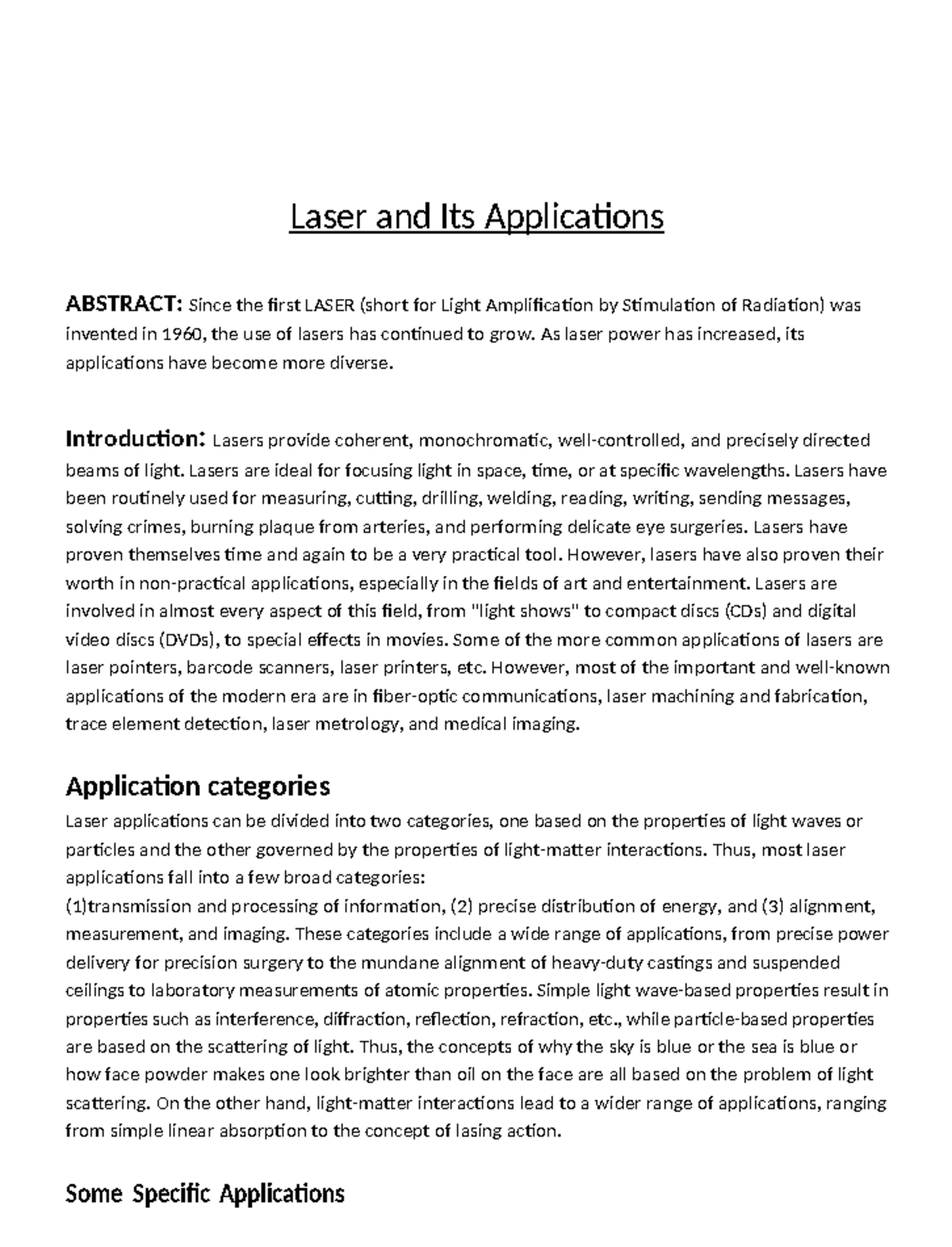 Modern Physics: Laser Applications and Innovations - Studocu