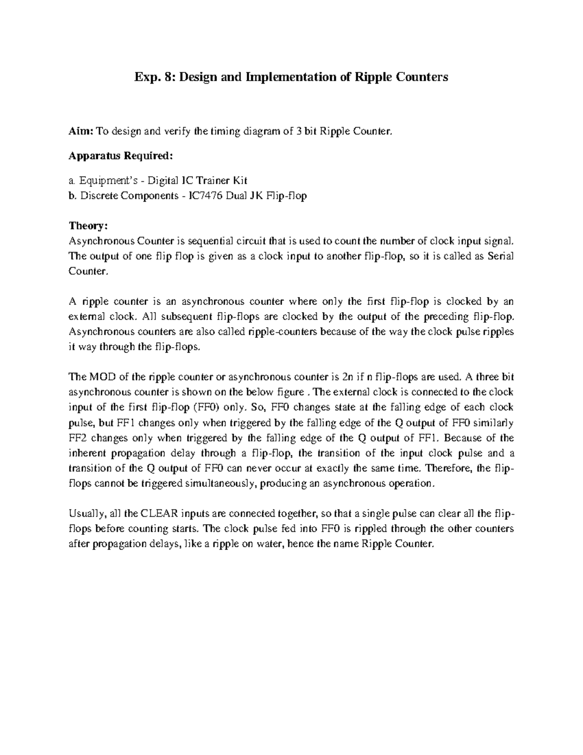 Exp. 8: Design and Implementation of 3-Bit Ripple Counter - Studocu