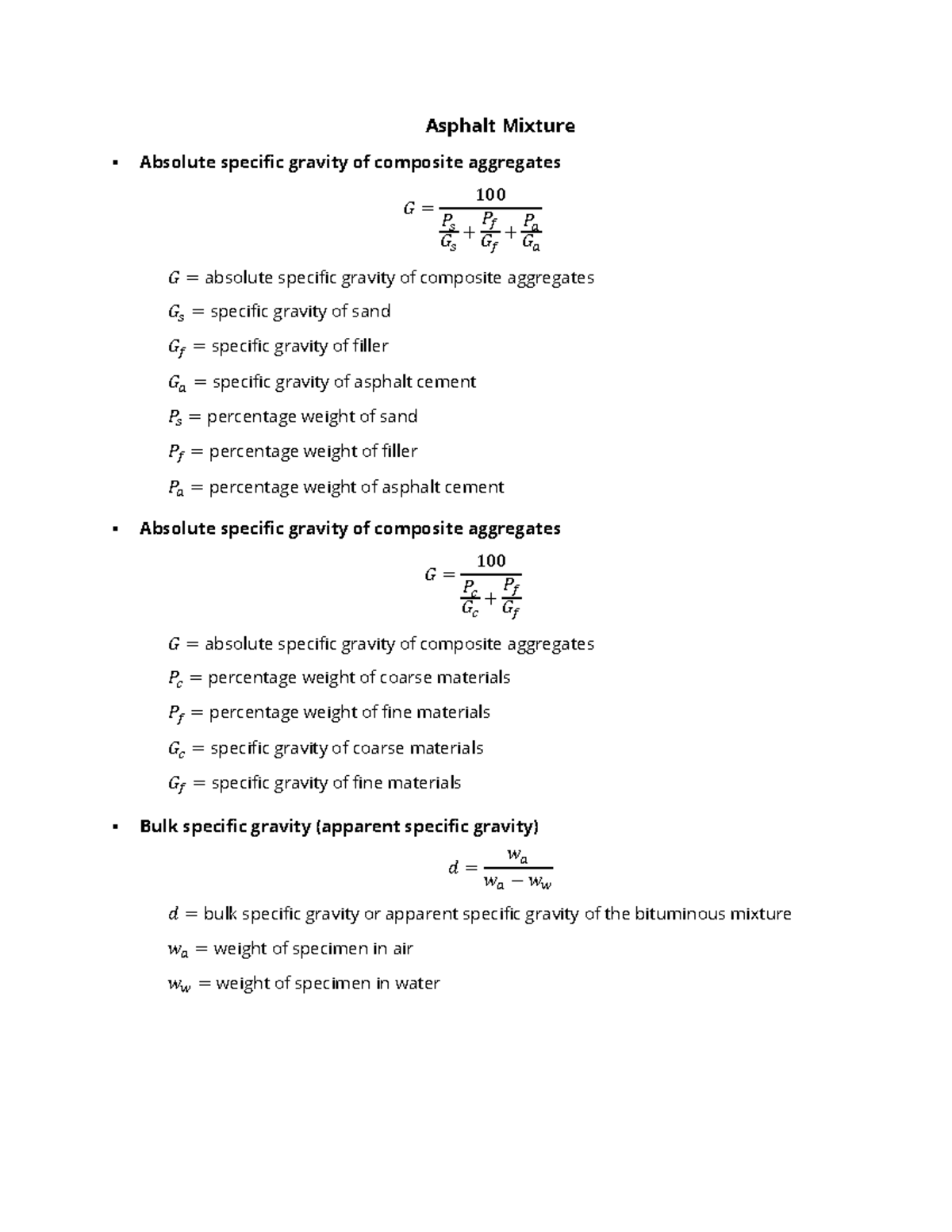 Asphalt Mixture - Formula Notes for CE 101 Class - Studocu