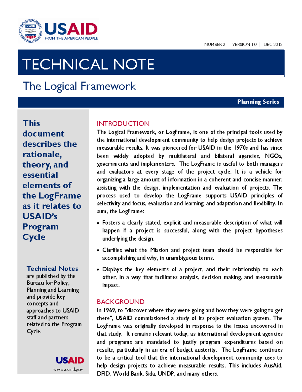 Technical Note: The Logical Framework Approach (USAID) - Studocu
