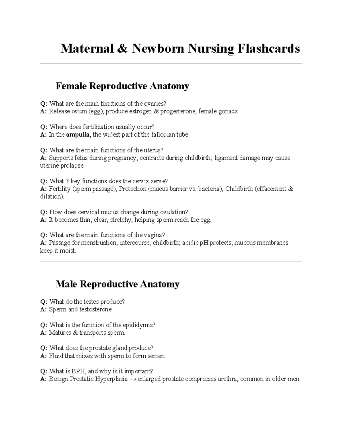 Maternal Newborn Nursing Flashcards: Female & Male Reproductive Anatomy ...
