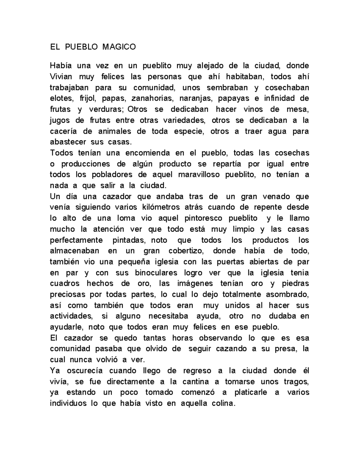 Relato: Un Lugar Mágico - Cuento Inventado - Studocu