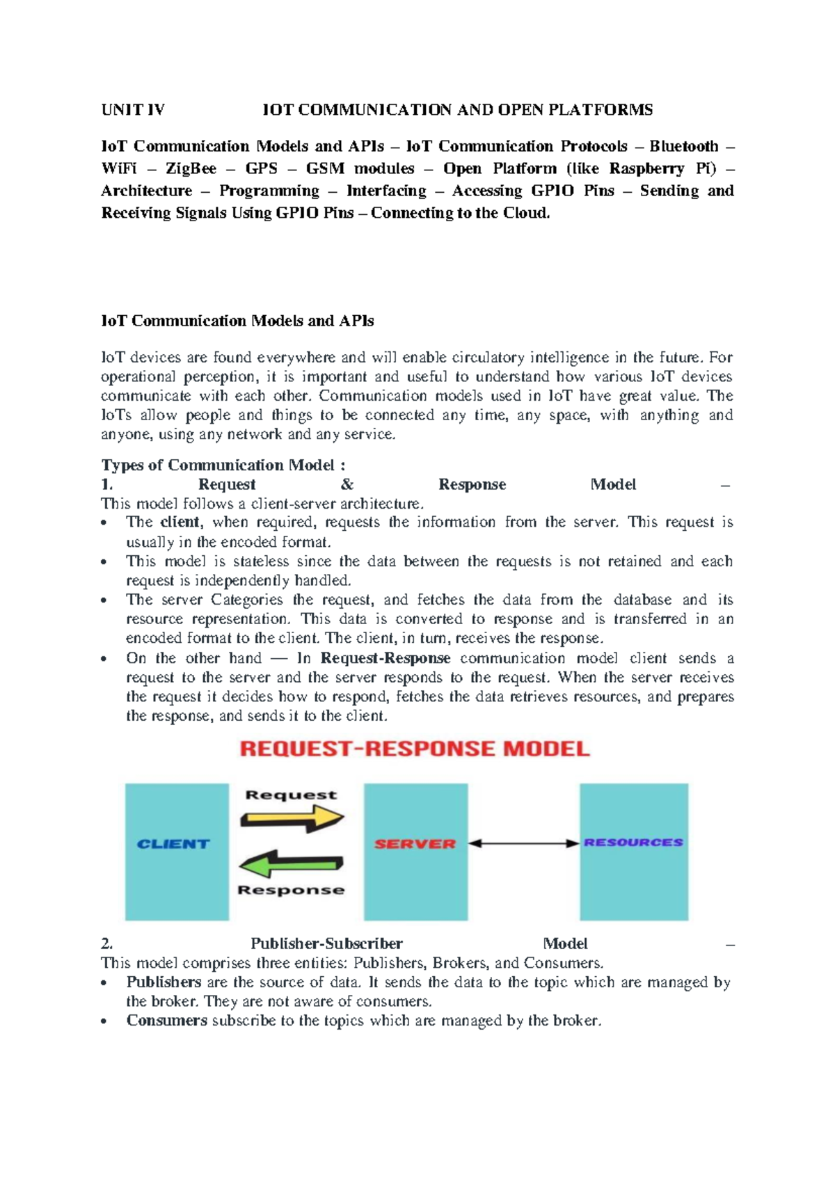 ESI UNIT 4 - IoT Communication Models and Open Platforms Notes - Studocu