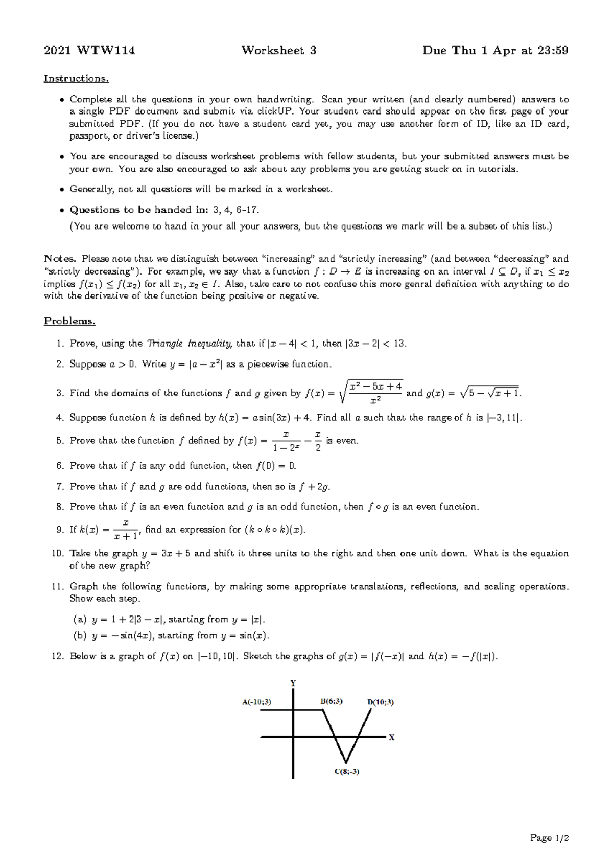 Worksheet 3 - 2021 WTW114 Worksheet 3 Due Thu 1 Apr at 23: Instructions ...