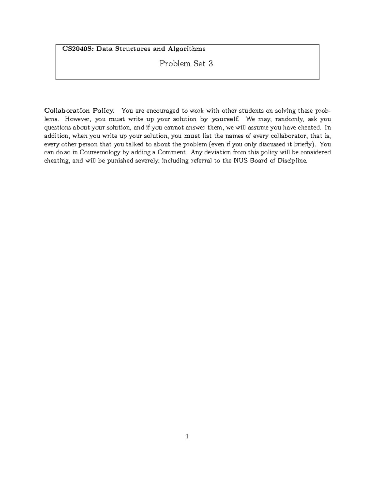 CS2040S: Data Structures & Algorithms - Problem Set 3 Solutions - Studocu