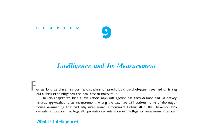 Chapter 9: Intelligence and Its Measurement - Study Notes - Studocu