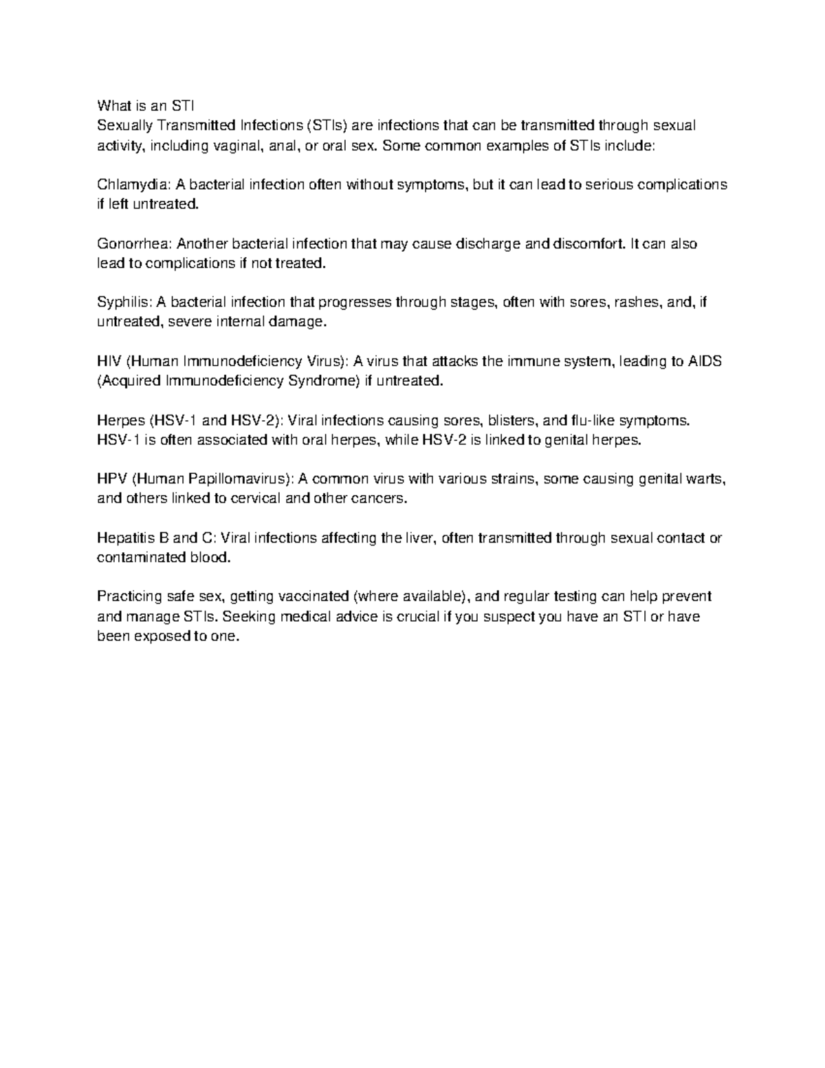 STI Overview: Understanding Sexually Transmitted Infections - Studocu