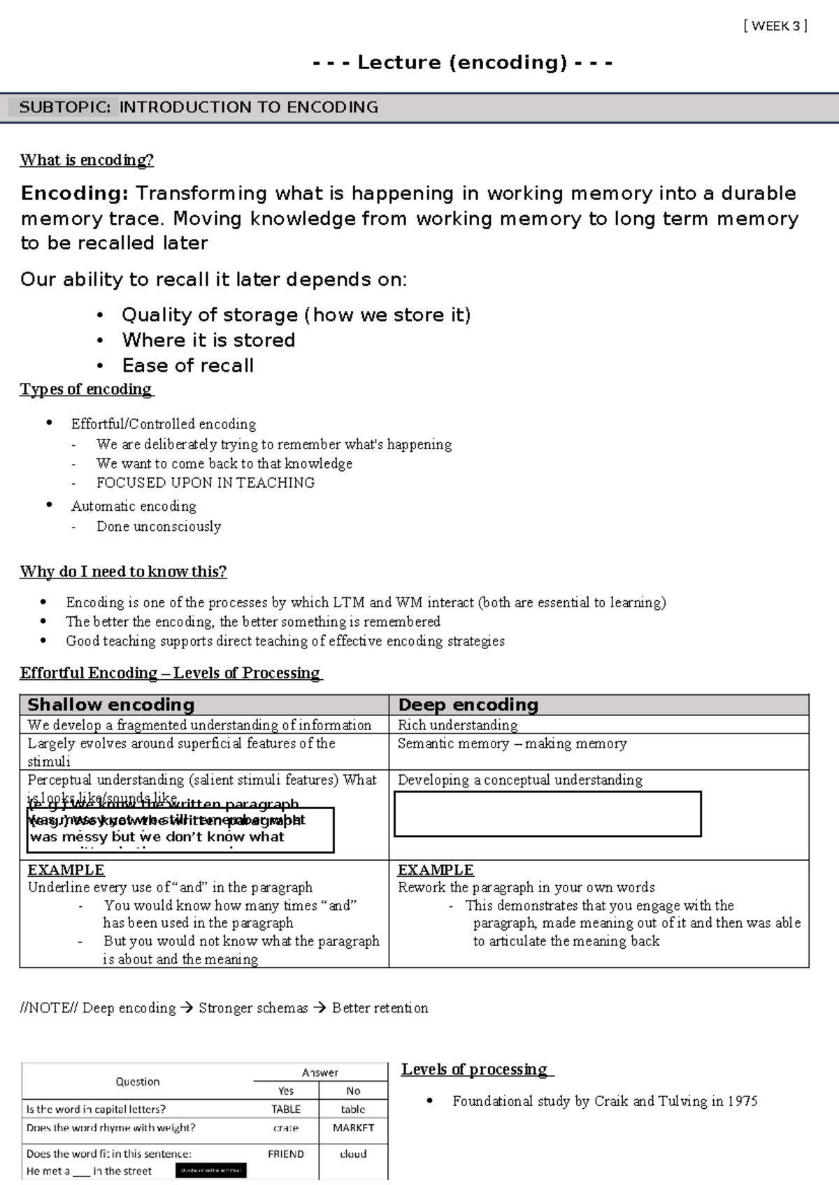 Week 3 Lecture Notes on Encoding & Retrieval - EDUC262 0 - Studocu
