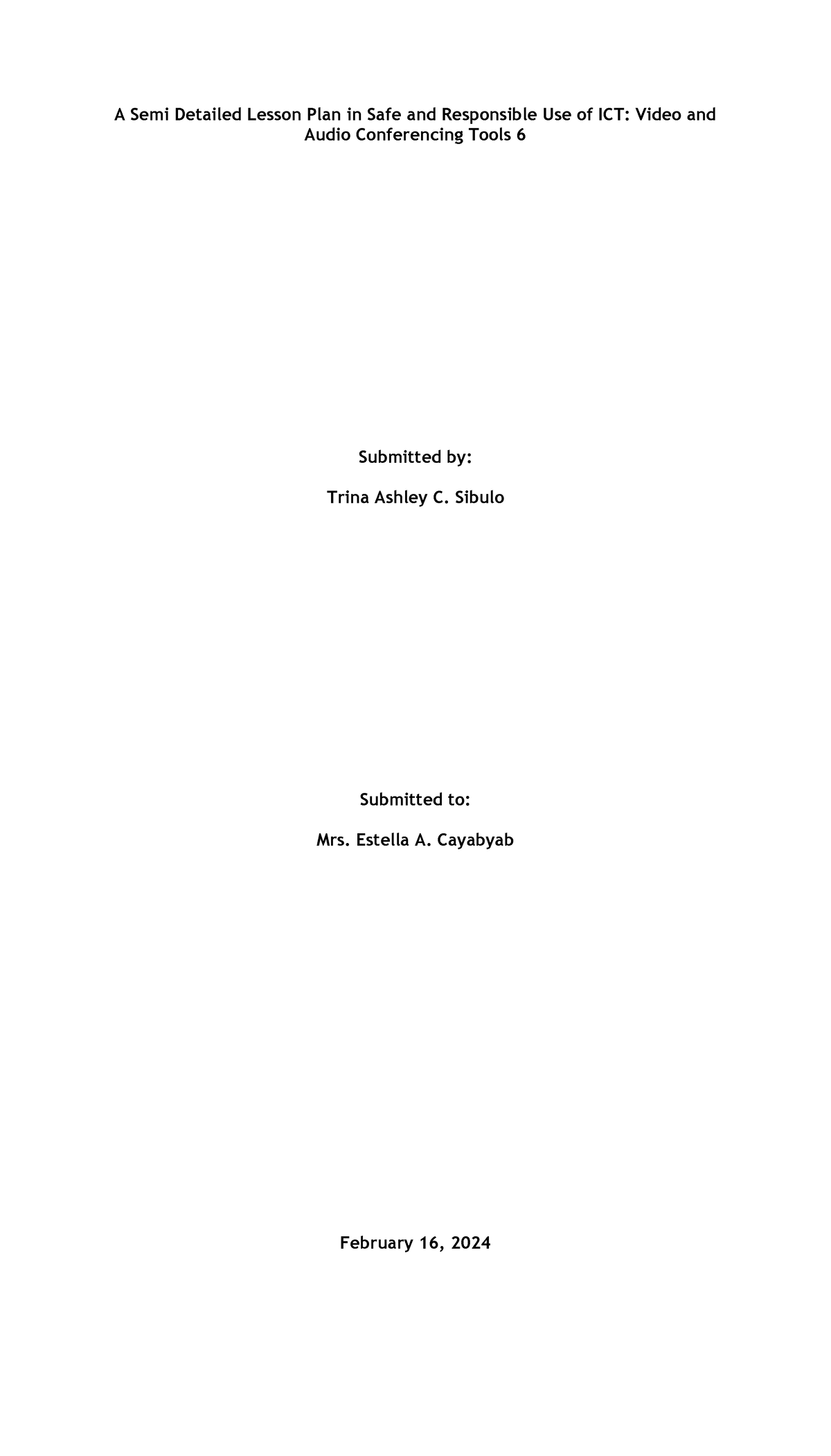 Lesson Plan: Safe and Responsible Use of ICT 6 - Video/Audio ...