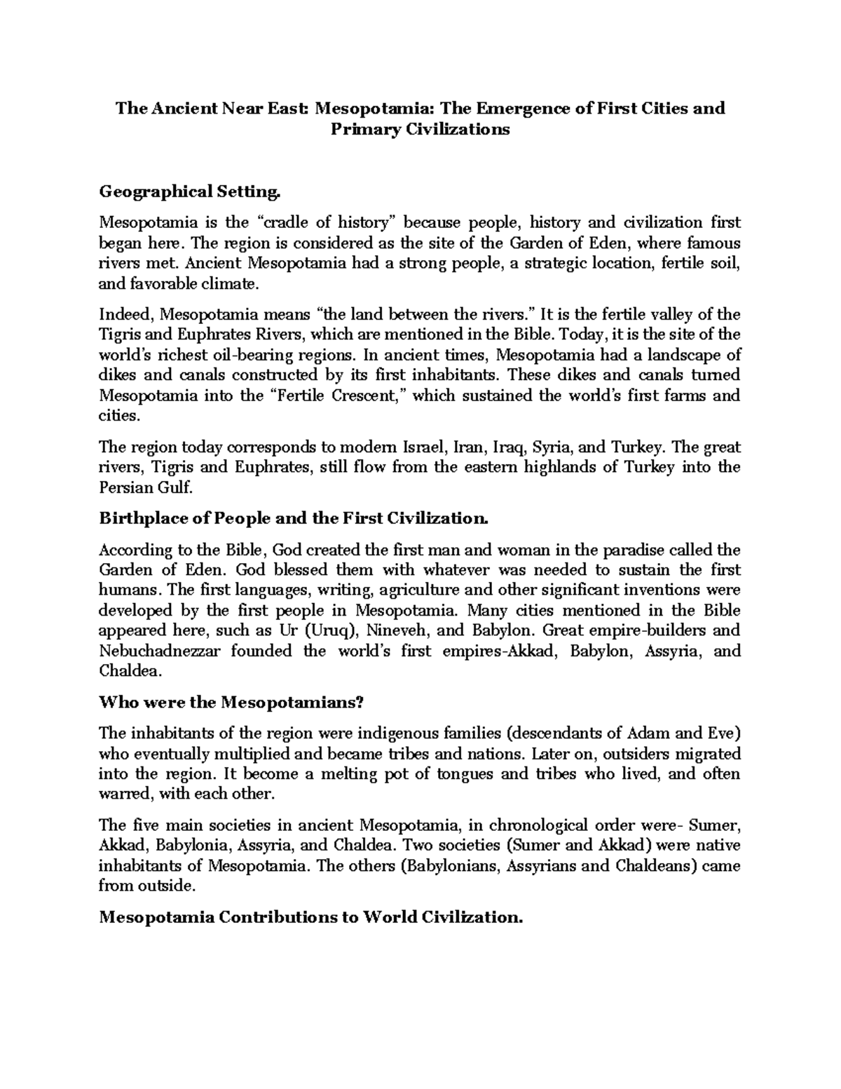 Ancient Civilizations of Mesopotamia: Cradle of Humanity and First ...