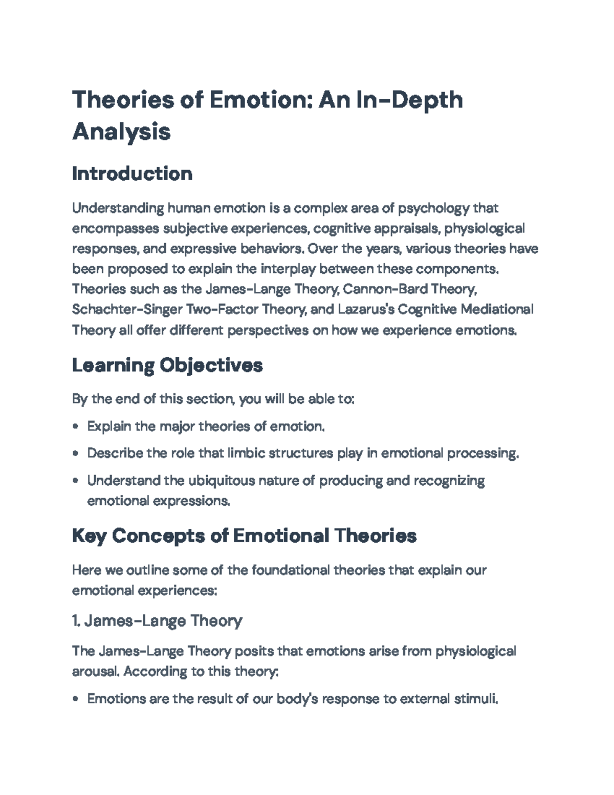 Theories of Emotion: Comprehensive Analysis and Understanding ...