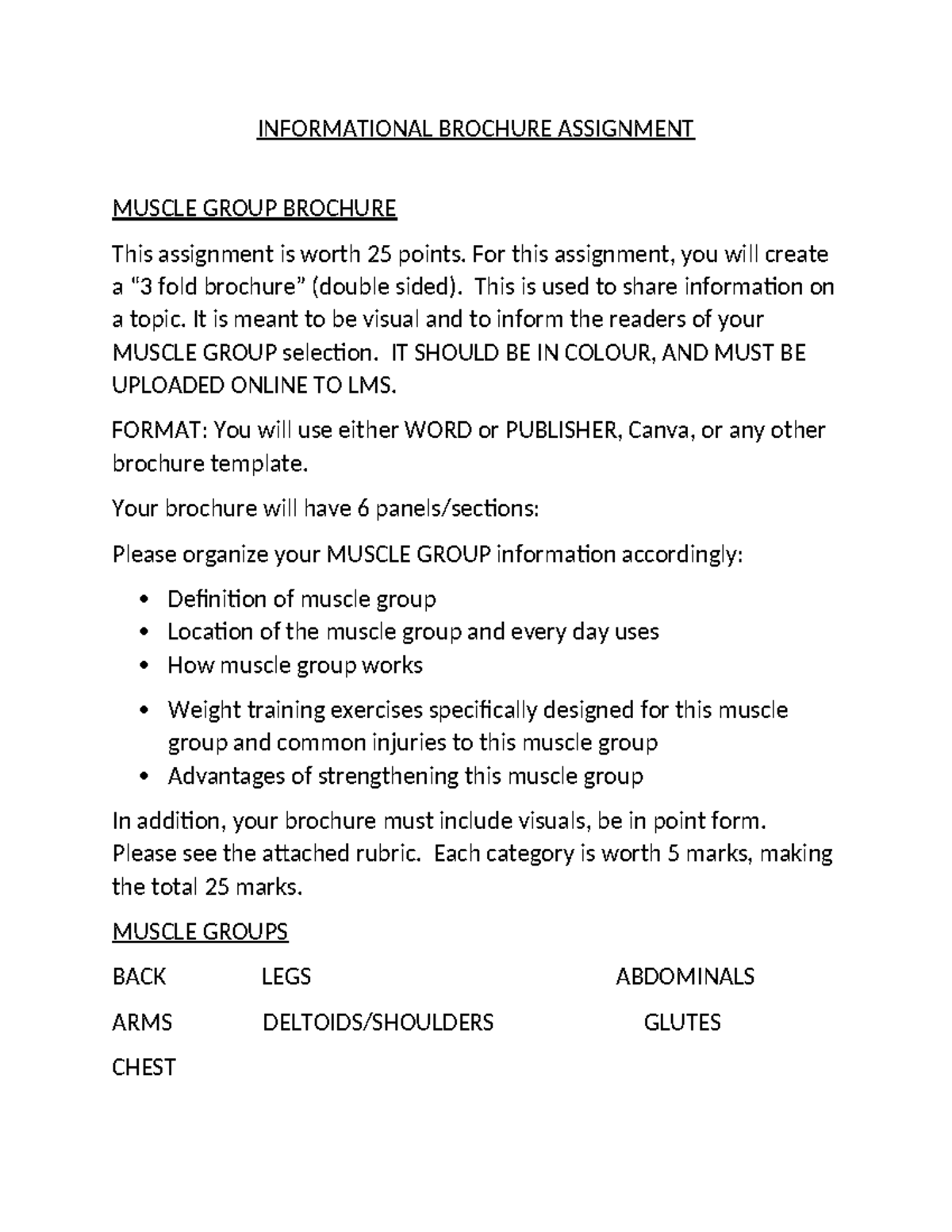 MUSCLE GROUP BROCHURE ASSIGNMENT - WEIGHT TRAINING GUIDE - Studocu