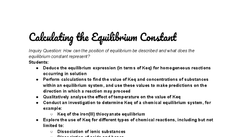 Calculating the Equilibrium Constant: Insights and Applications in ...