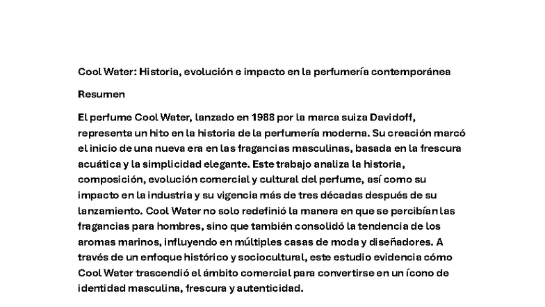 Cool Water: Historia y Evolución en la Perfumería Masculina - Studocu