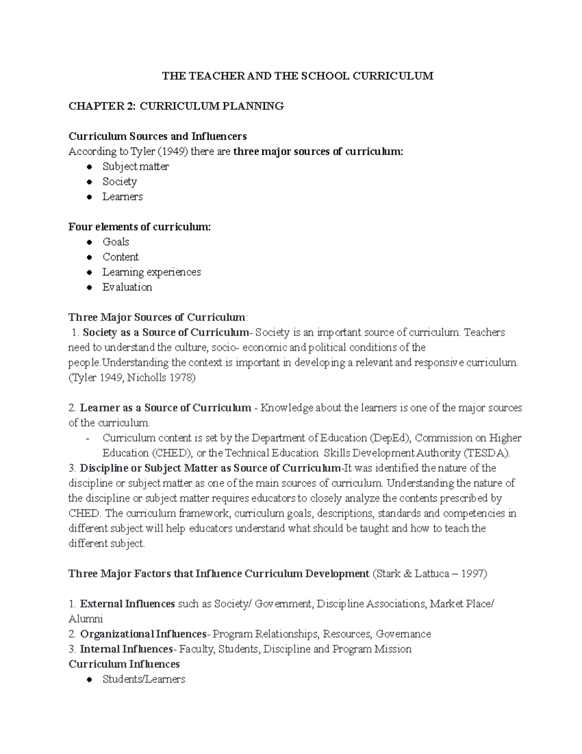 PULI - Curriculum Planning and Development: Teacher's Guide - Studocu