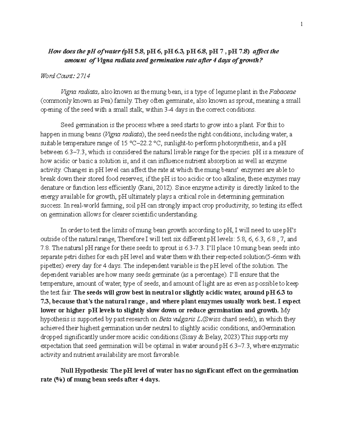 Biology IA 2025: Impact of pH on Vigna radiata Germination Rates - Studocu