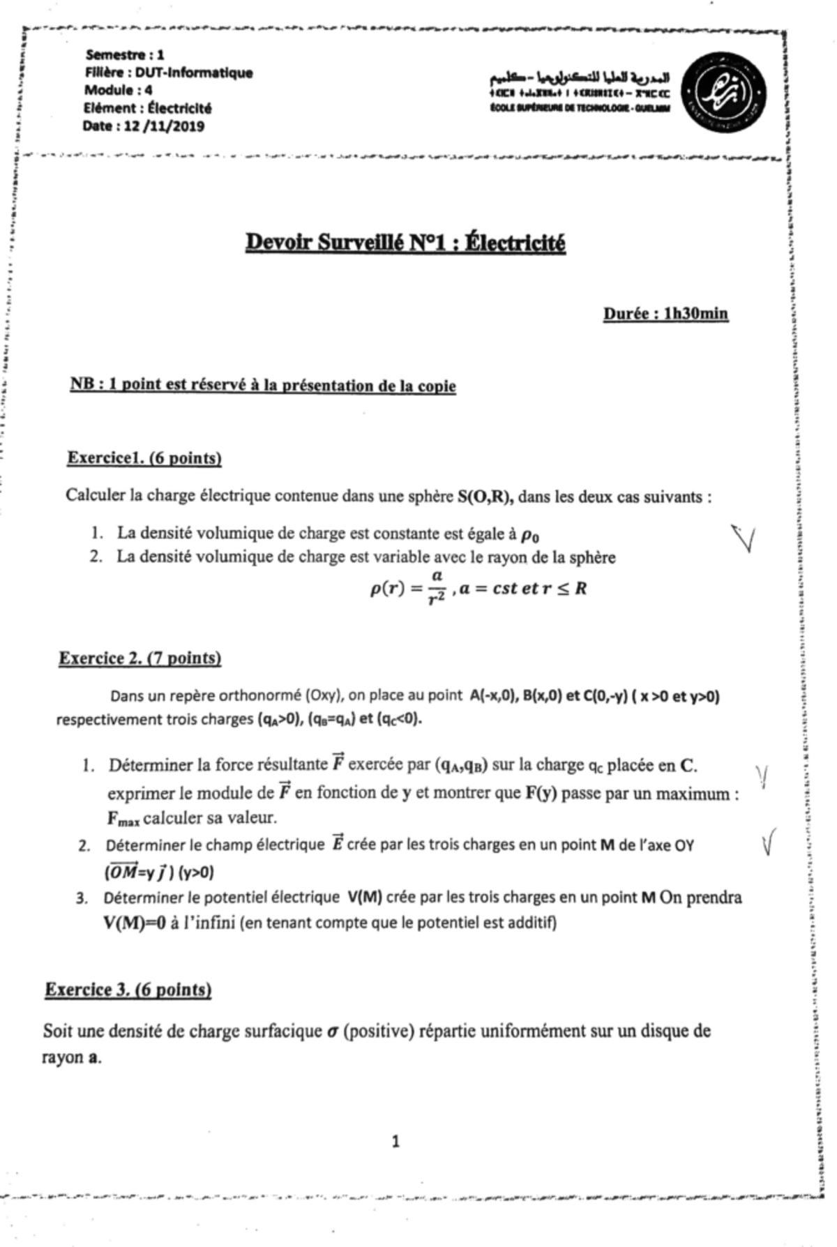 Cours electrecite - Semestre : 1 Filière : Module : 4 HOCK Elément : Électricité ECOLE ...