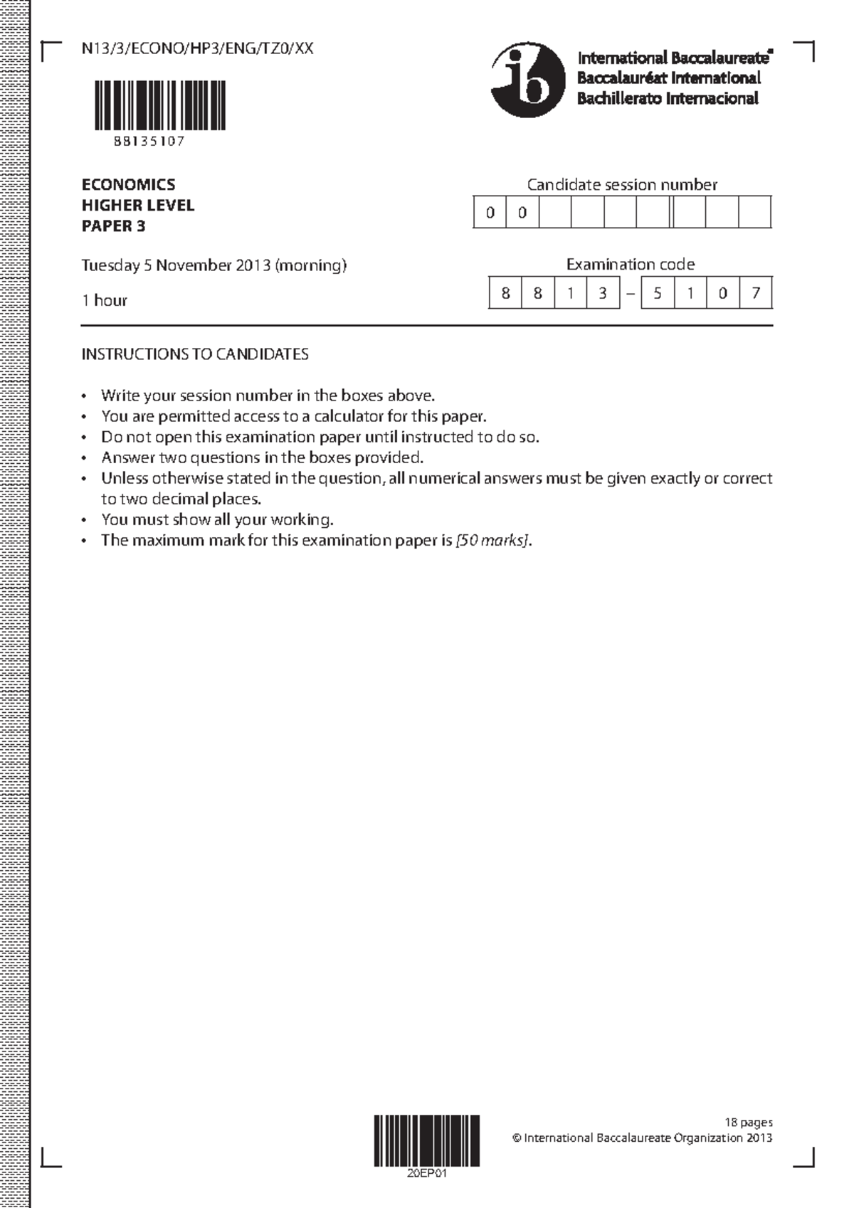 Economics HL Paper 3 - N13/3/ECONO/HP3/ENG/TZ0/XX - Studocu