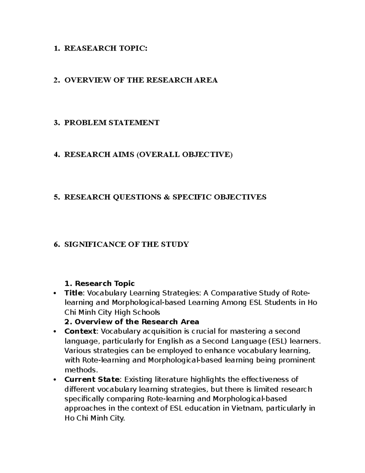 Reasearch Topic - 1. REASEARCH TOPIC: 2. OVERVIEW OF THE RESEARCH AREA ...