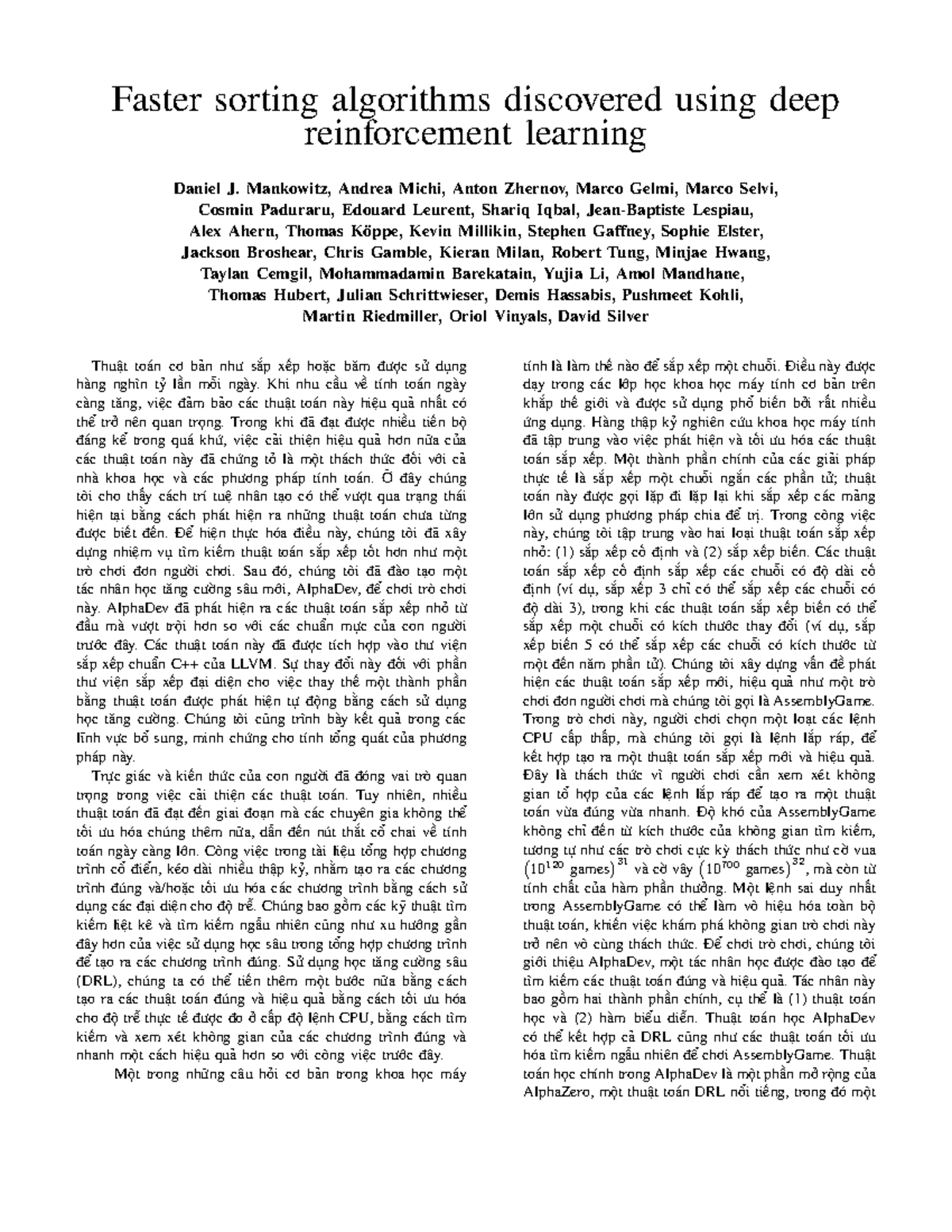 Chu De Hien Dai HTTT - Chủ đề HĐ về HTTT - Faster sorting algorithms discovered using deep - Studocu