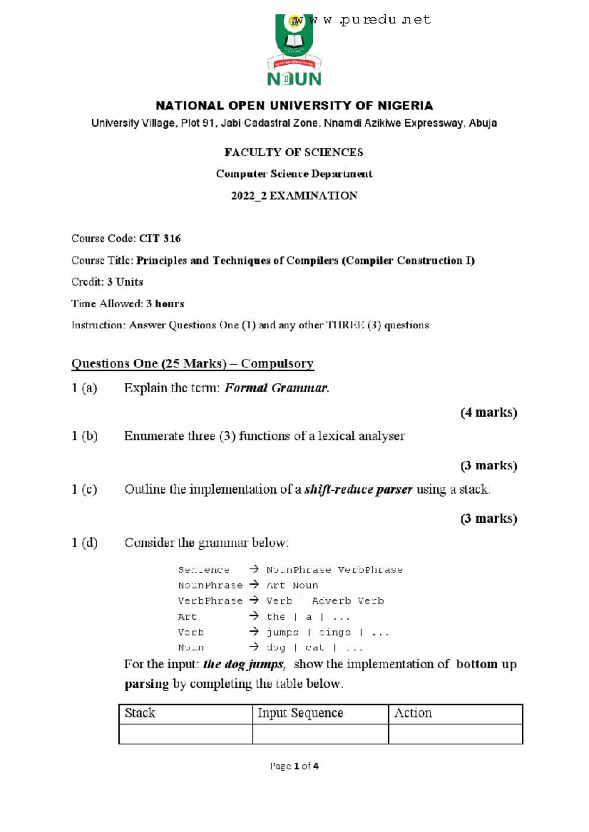 CIT 316 2022_2 Exam Study Notes: Principles of Compilers - Studocu