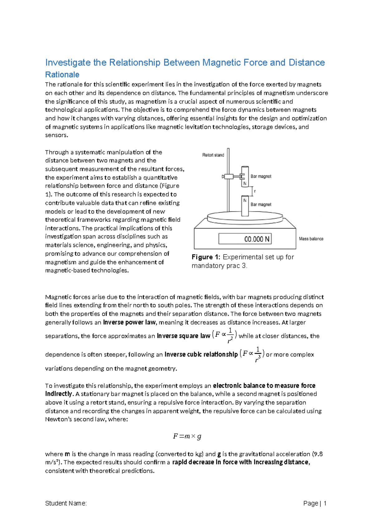 MP3 Report 2025 - Investigating Magnetic Force vs. Distance - Studocu