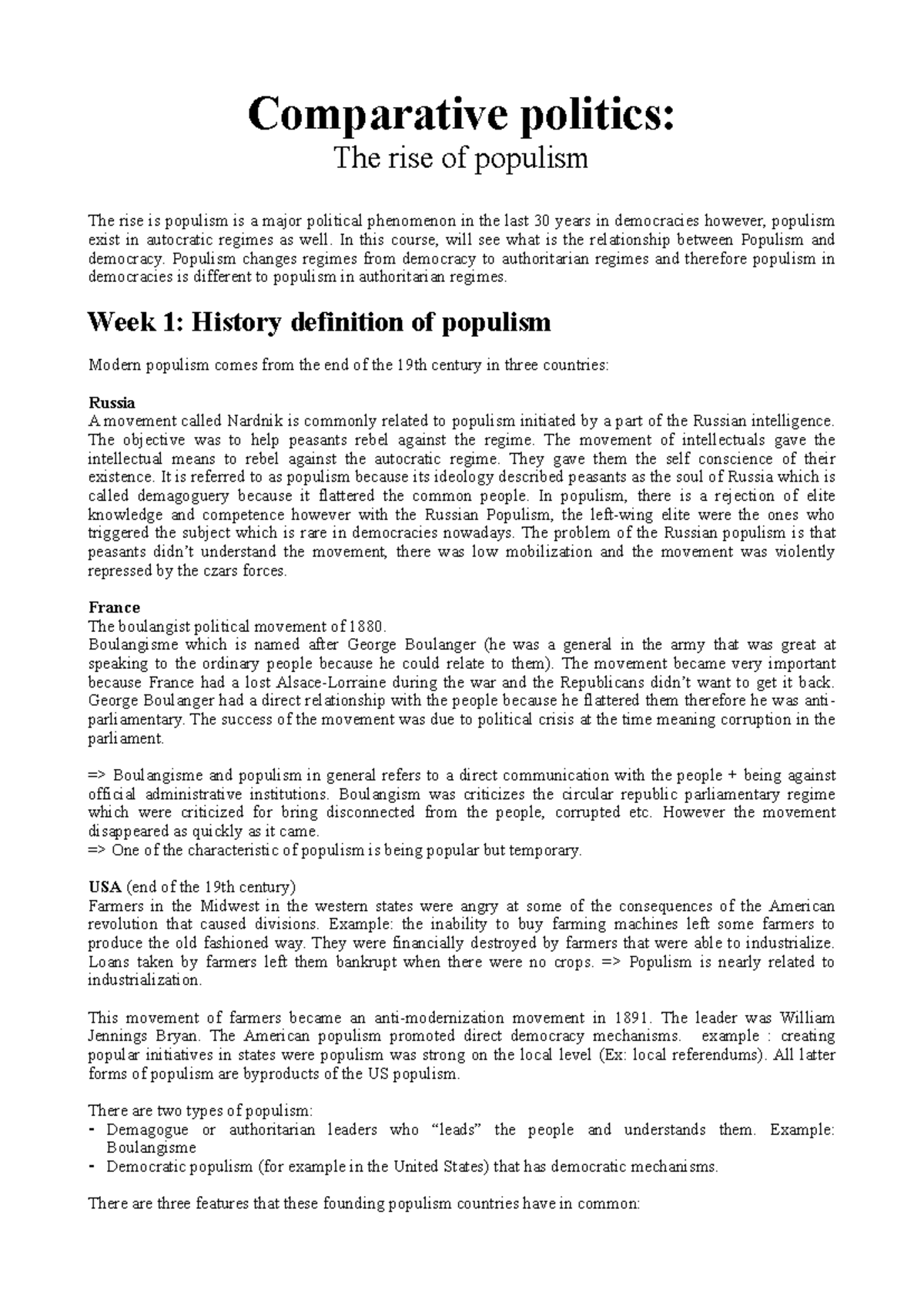 Comparative Politics S5: Understanding the Rise of Populism - Studocu