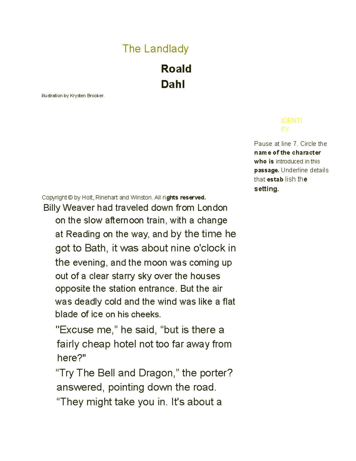 The Landlady - A Short Story Analysis and Discussion Notes - Studocu