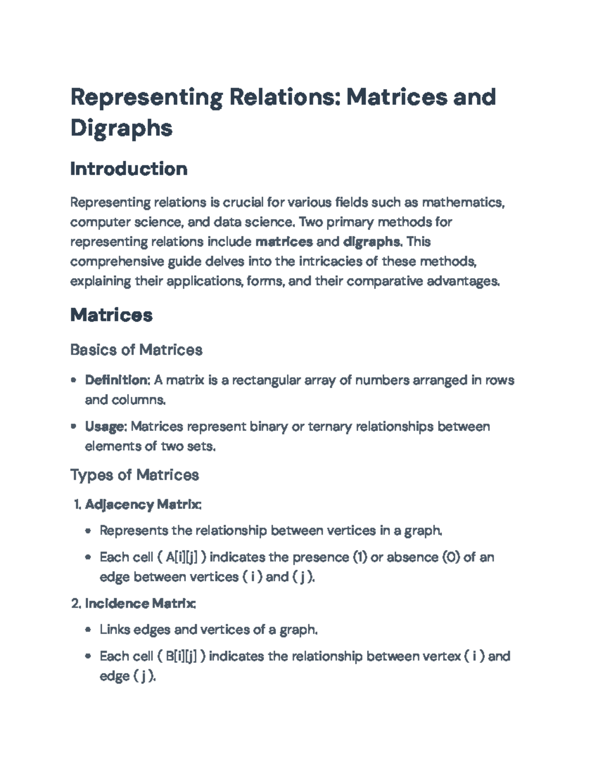 Representing Relations: Matrices and Digraphs Overview Guide - Representing Relations: Matrices ...