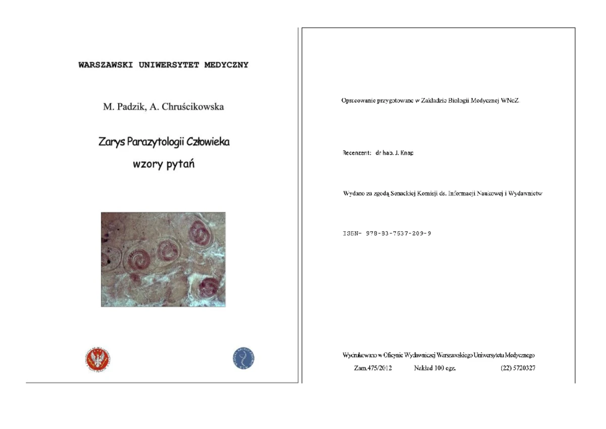 wykład 1, parazytologia - PARAZYTOLOGIA dr hab. Marcin Padzik marcin ...