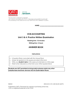 2024 VCE (NHT) Accounting Exam - Combined Solutions and Insights - Studocu
