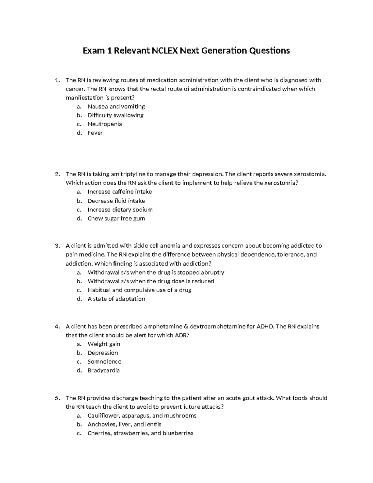 Exam 1 Nclex Questions 210 - Exam 1 Relevant NCLEX Next Generation ...