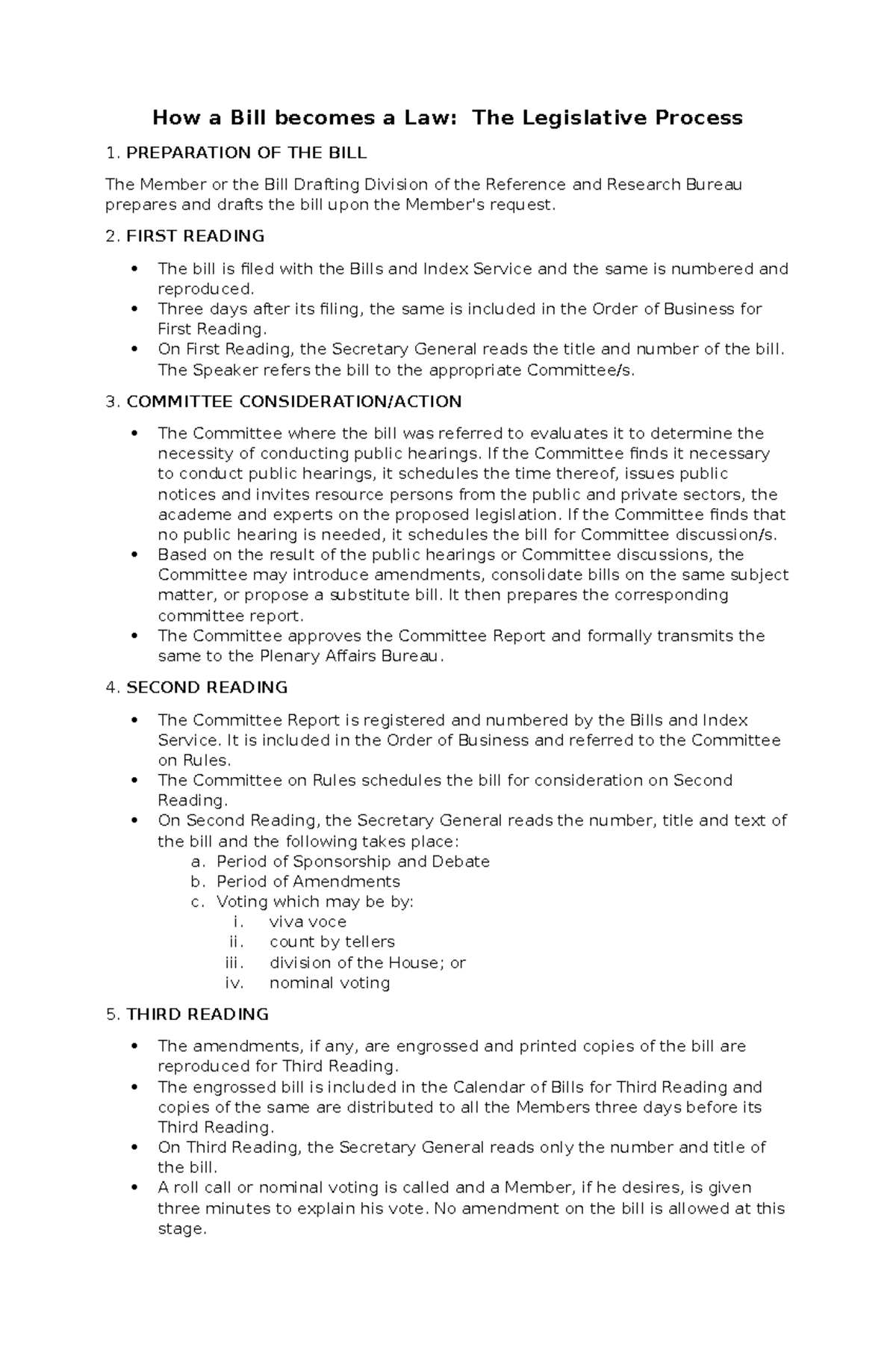 The Legislative Process: Understanding How a Bill Becomes Law - Studocu