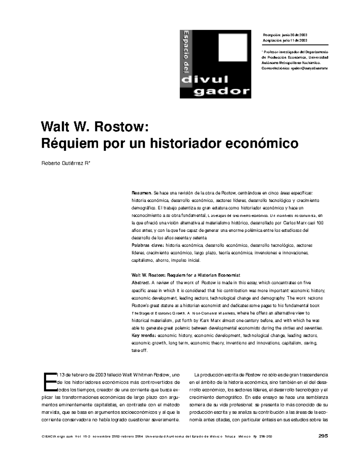 Walt W. Rostow: Análisis de su Impacto en la Historia Económica - Studocu