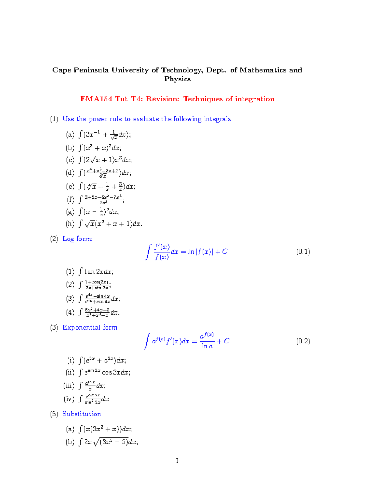 EMA154 Tut T4: Integration Techniques Revision Guide - Studocu