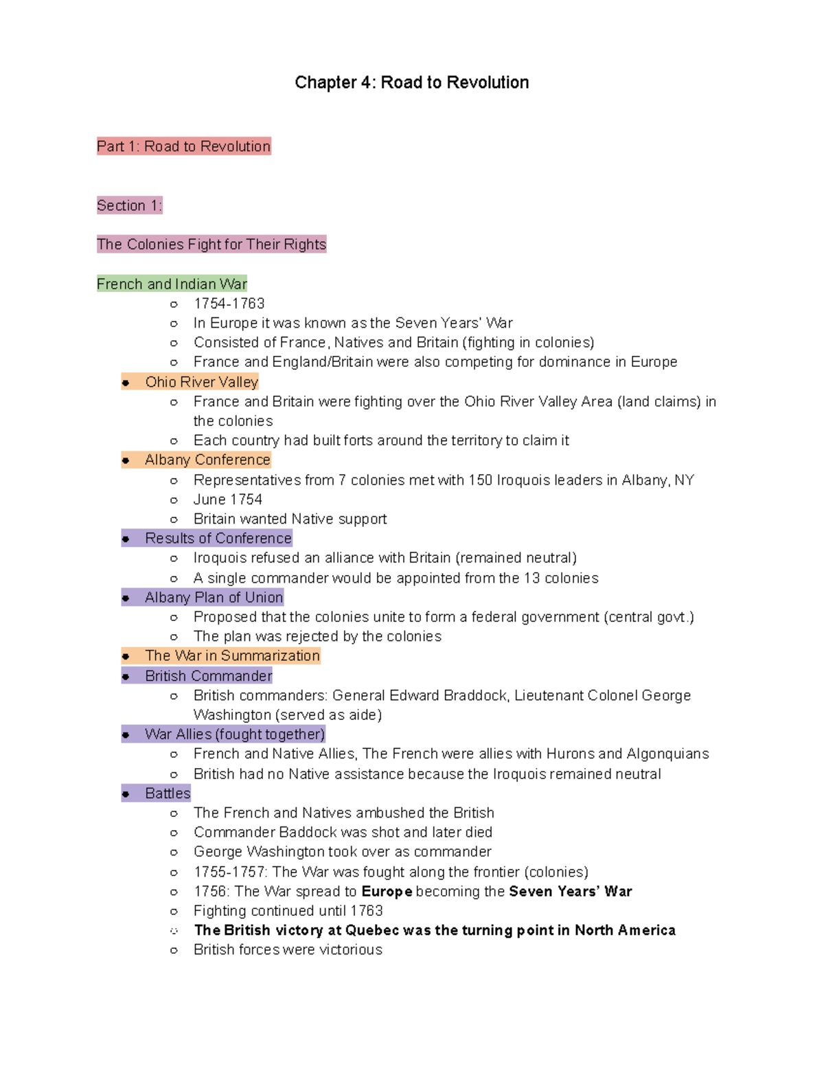 Chapter 4: The American Revolution - Road to Revolution Study Notes ...