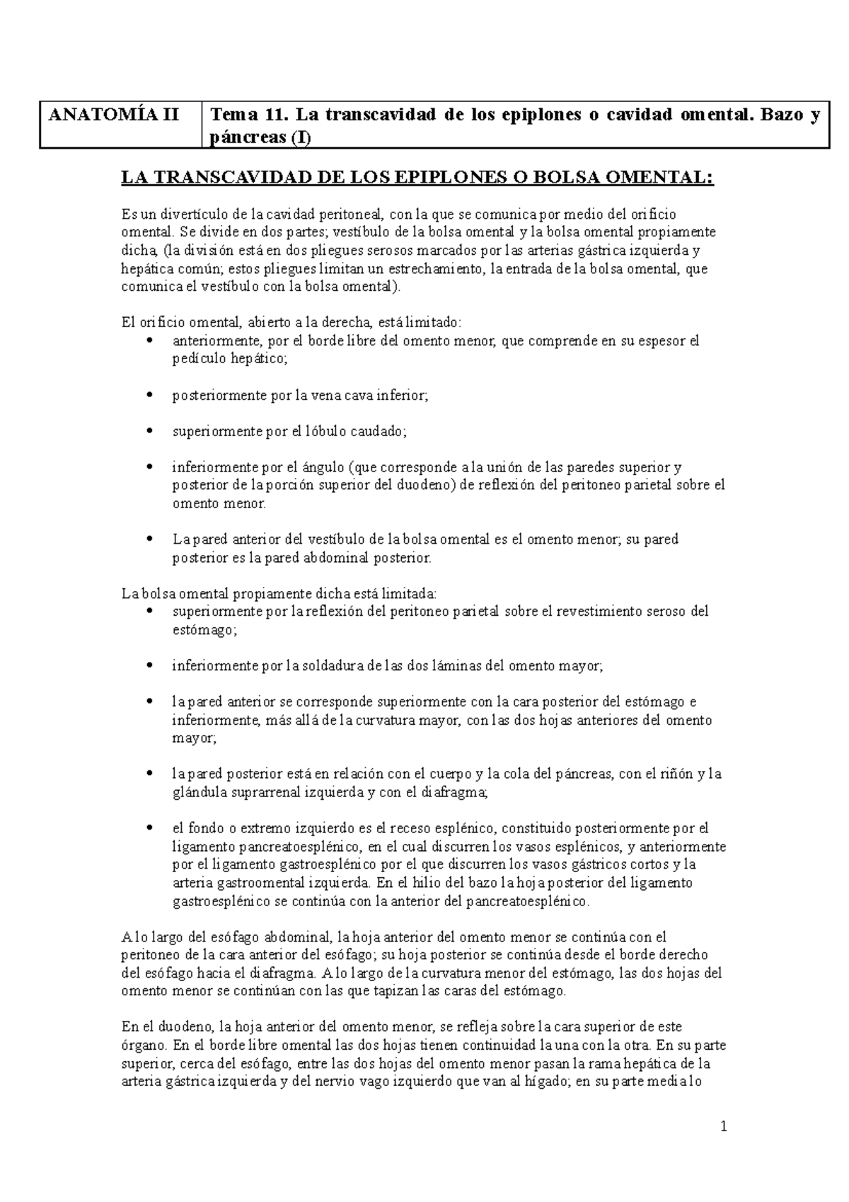 Anatomía II Tema 11 - ANATOMÍA II Tema 11. La transcavidad de los ...