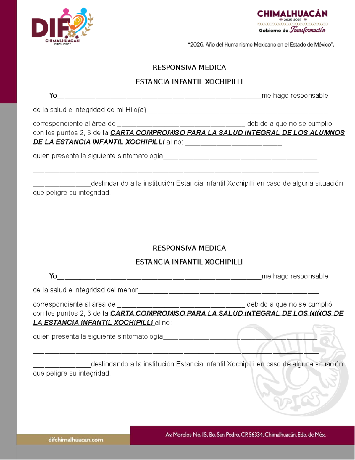 Hoja Responsiva Médica - Estancia Infantil Xochipilli - Studocu