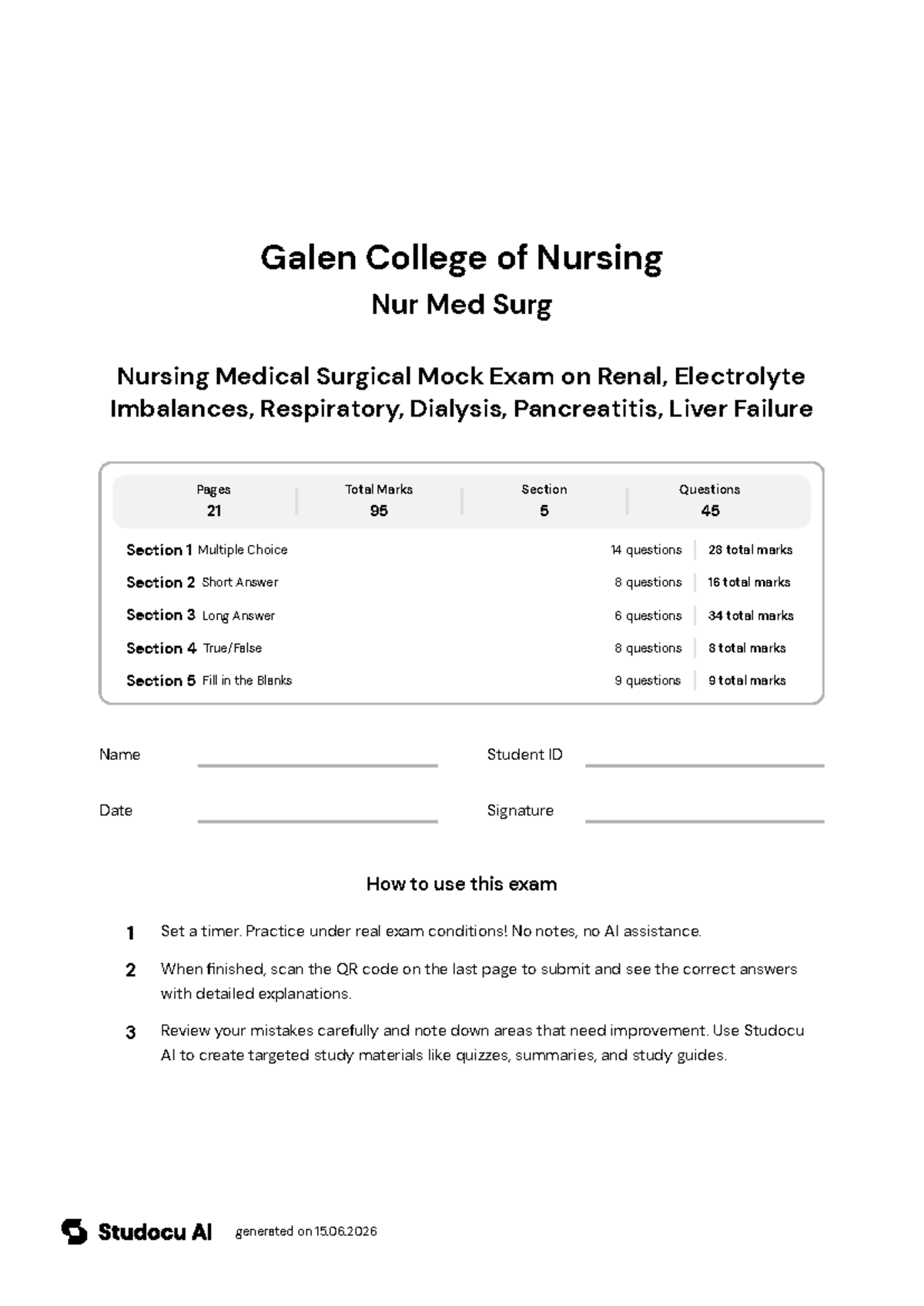 Nursing Medical Surgical Mock Exam: Renal & Electrolyte Imbalances ...
