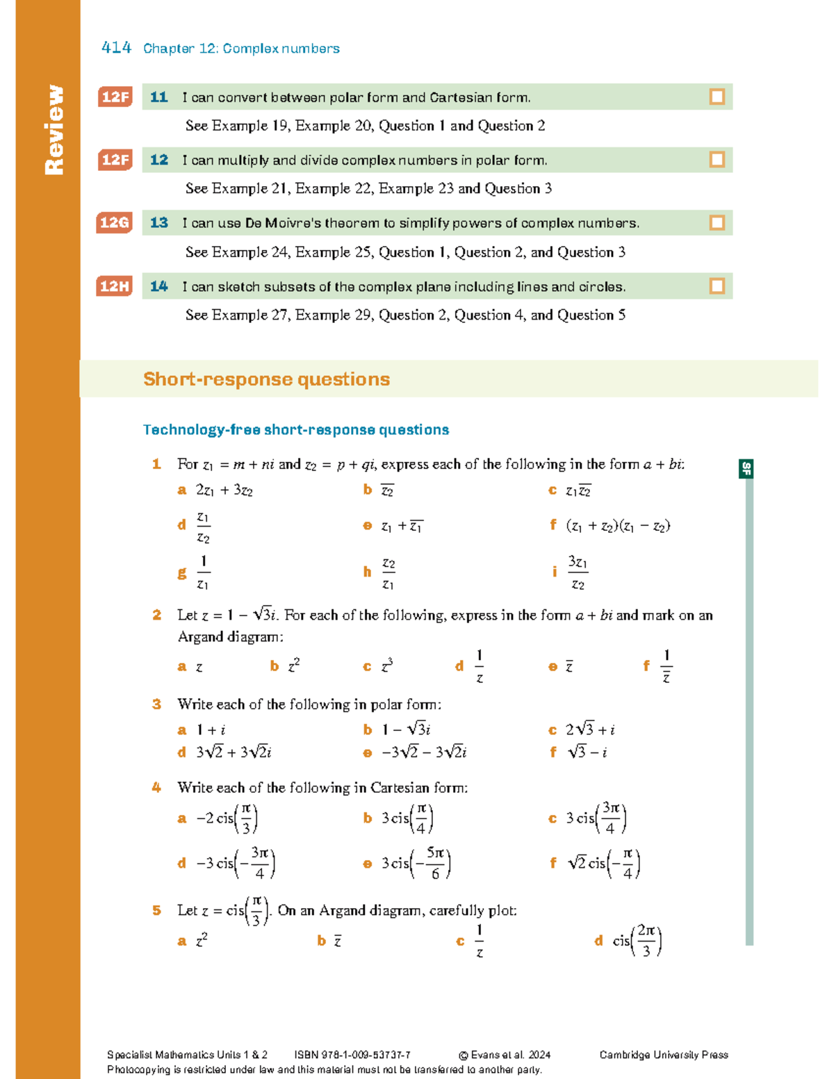 12F 11-12 Chapter Review: Complex Numbers in Polar & Cartesian Forms ...