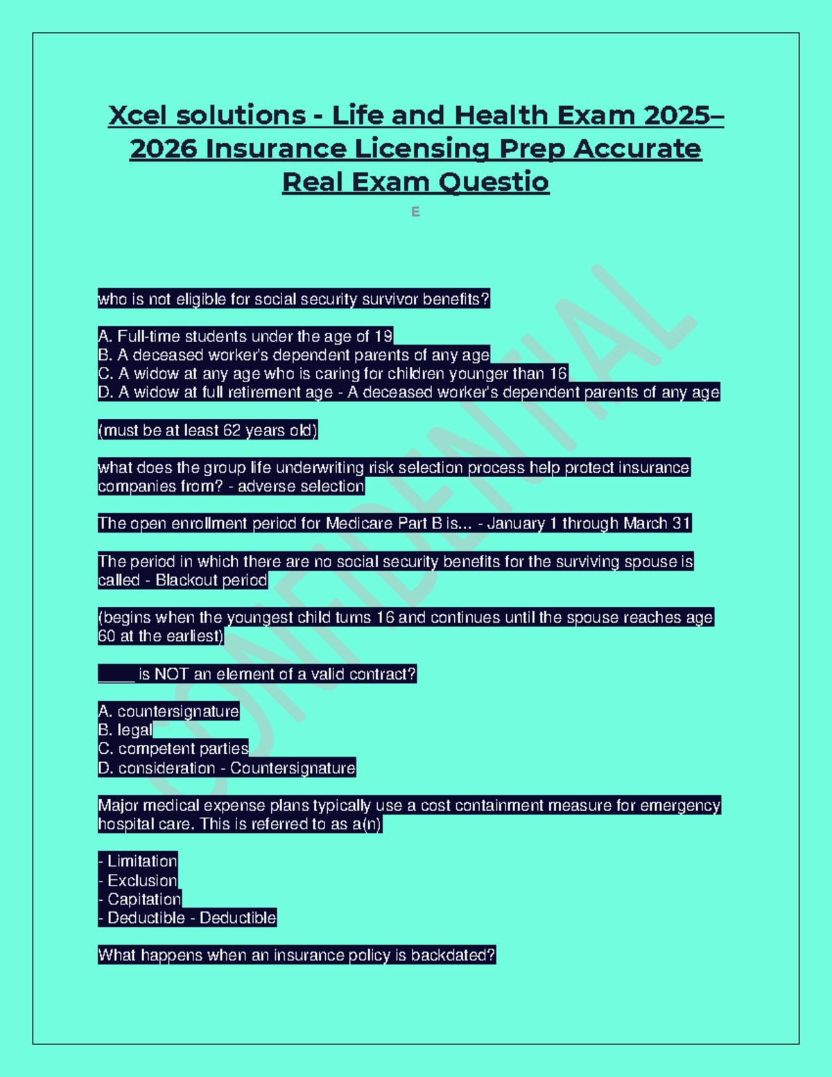 Xcel Solutions Life and Health Exam Prep 2026: Key Concepts & Questions ...