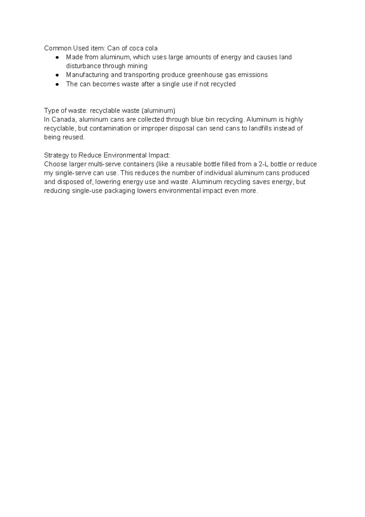 Common Used Item Exit Ticket: Aluminum Can Impact & Recycling - Studocu