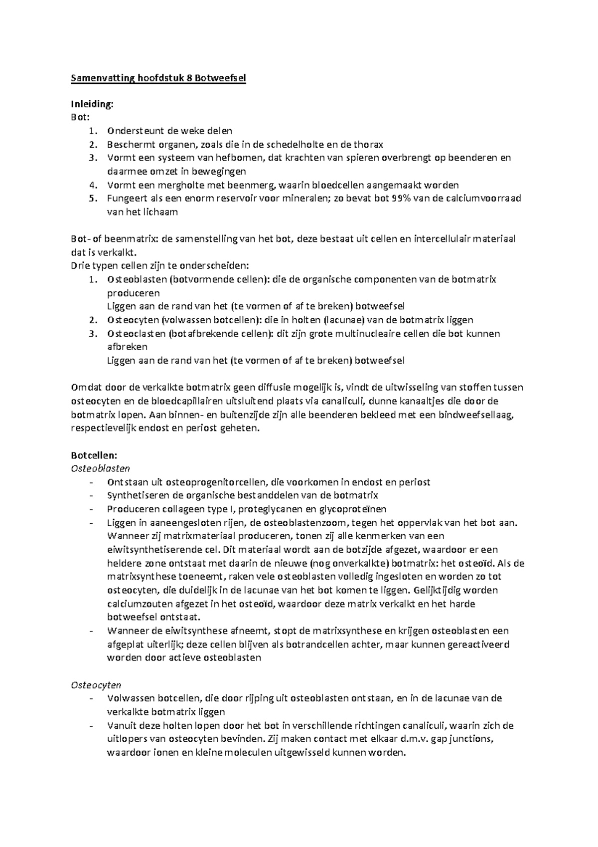 Samenvatting Hoofdstuk 8: Botweefsel (H8) - Opbouw en Functie - Studeersnel