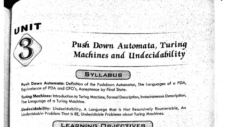 ATCD 4308 - Unit 3 Class Notes on Pushdown Automata and Turing Machines ...