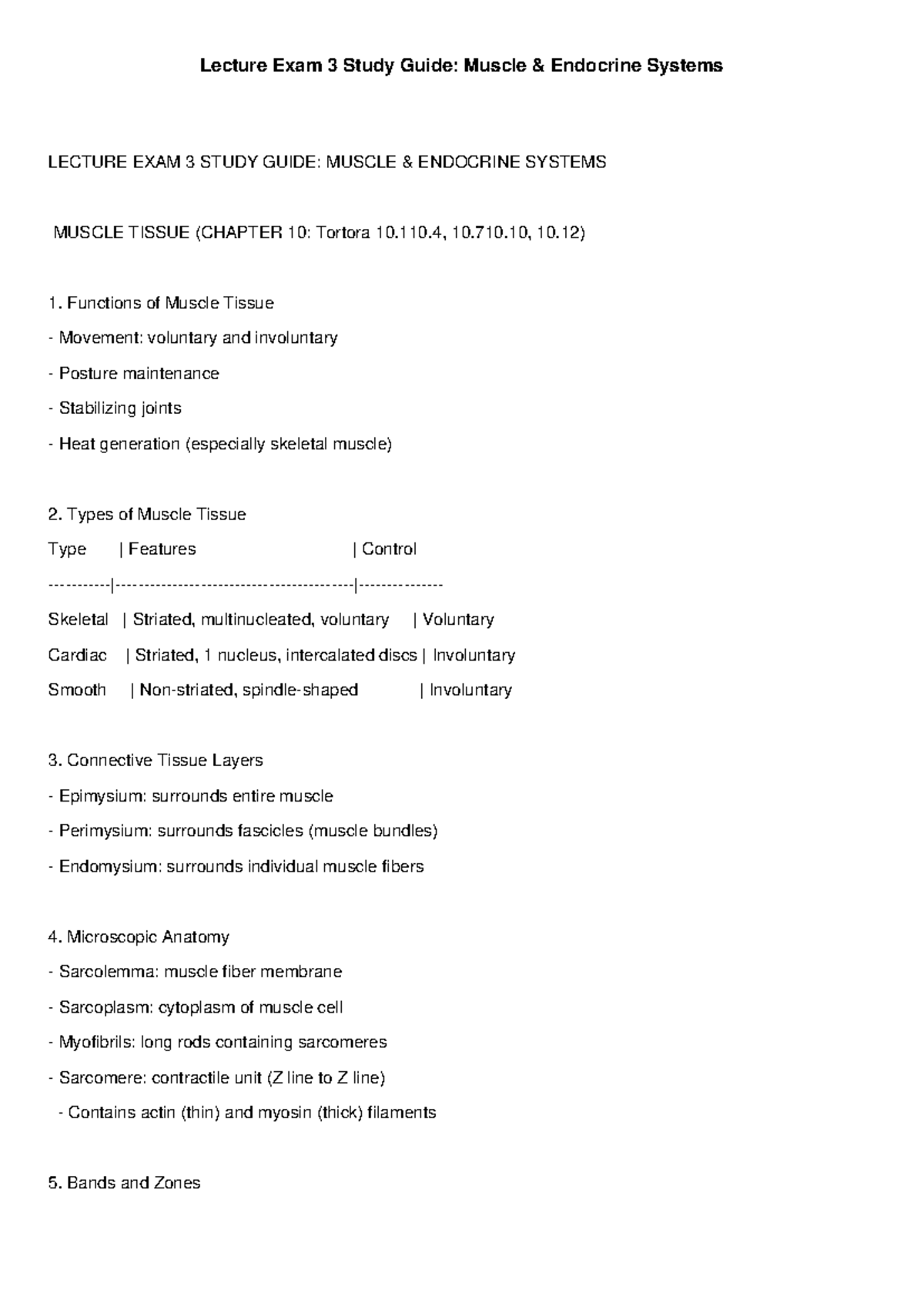 Lecture Exam 3 Study Guide: Muscle & Endocrine Systems (Tortora) - Studocu