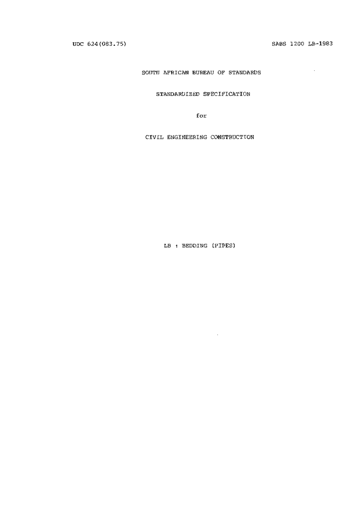 SABS 1200 LB Bedding Specification for Civil Engineering Pipes - Studocu