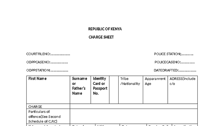 Charge Sheet Template - vx ncxkmv - REPUBLIC OF KENYA CHARGE SHEET ...