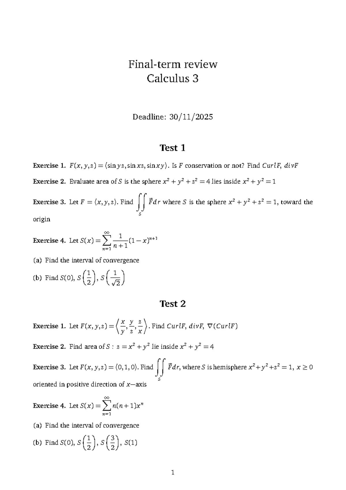 Calculus 3 Final Exam Review: Test Exercises and Solutions - Studocu